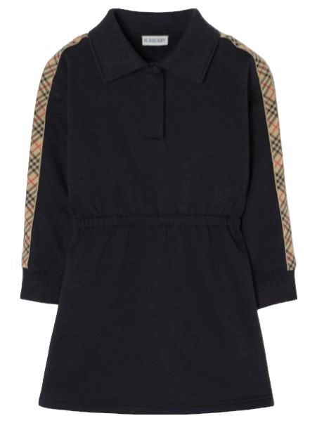Burberry Check Trim Cotton Polo Shirt Dress - Navy