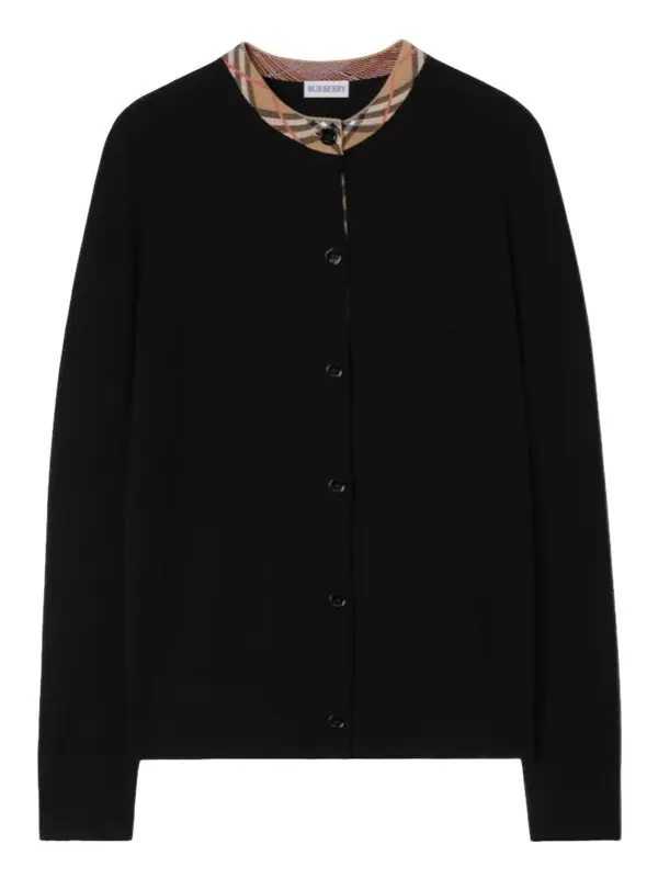 Burberry Check Trim Wool Cardigan - Black