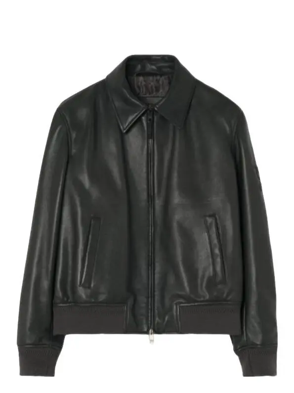 Burberry Leather Bloomsbury Bomber Jacket - Soot