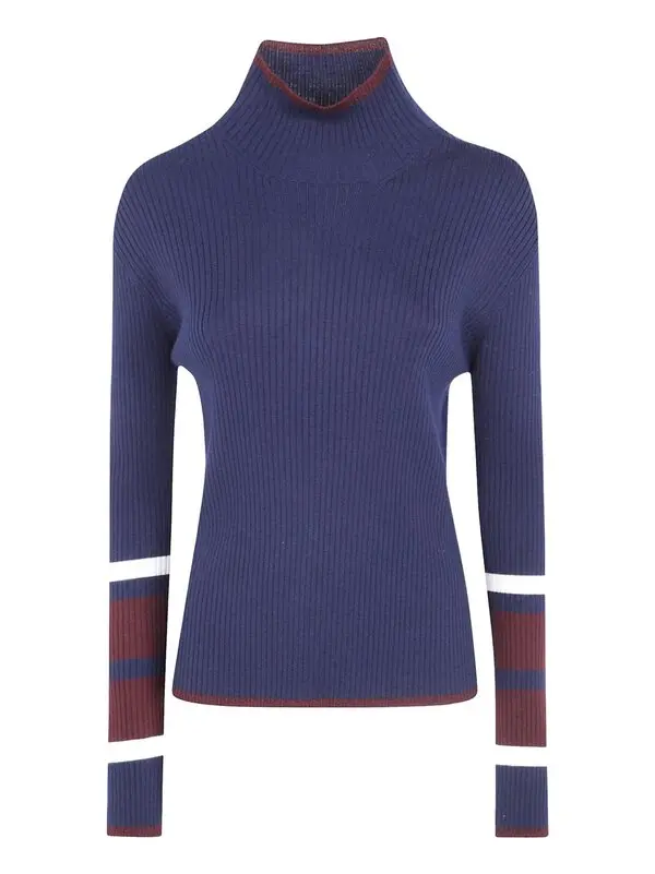 Mantū Ribbed Fine-knit Striped-sleeve Top - Navy