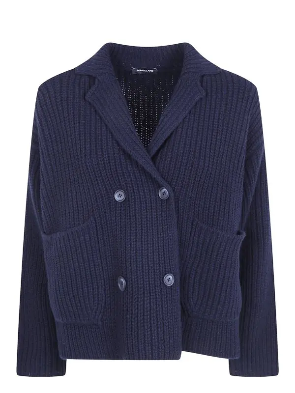 ANNECLAIRE Double Breasted Knitted Jacket - Blue