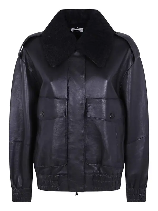 P.a.r.o.s.h Long-sleeve Leather Jacket With A Lapel Collar - Black