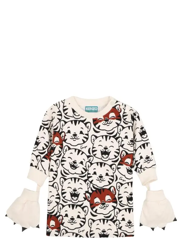 Kenzo Tiger-print Long-sleeve Dress - White