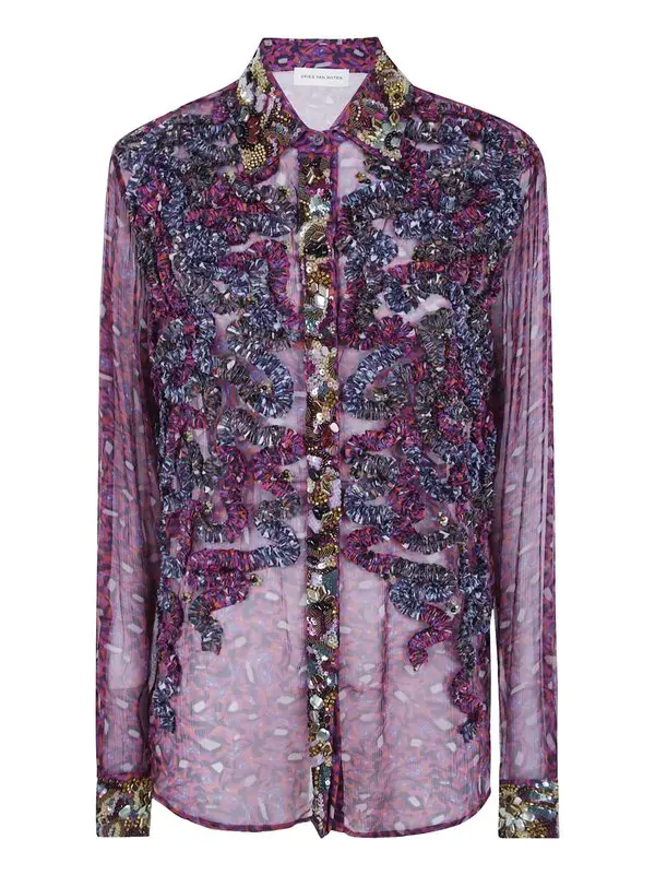 Dries Van Noten Sheer Chiffon Sequin Embellished Shirt - Fuchsia