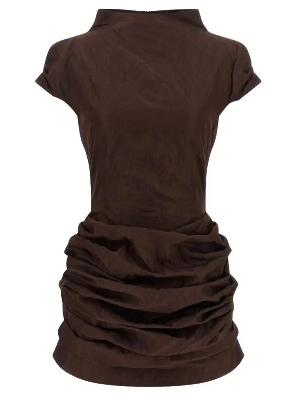 Magda Butrym Draped High-neck Mini Dress - Brown