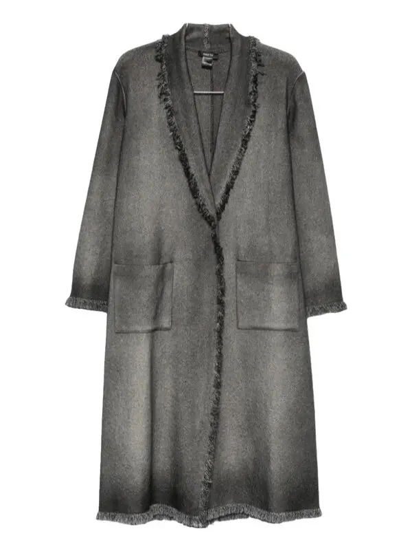 Avant Toi Fringed-trim Herringbone-weave Coat - Black
