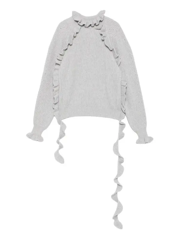 Blumarine Ruffled High-neck Long-sleeve Knit Top - White