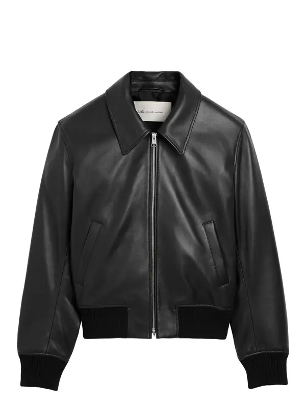 AMI Paris Lamb Leather Zipped Jacket - Black