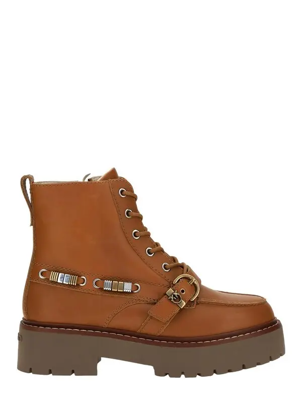 Pinko Round Toe Buckle Detailed Boots - Brown