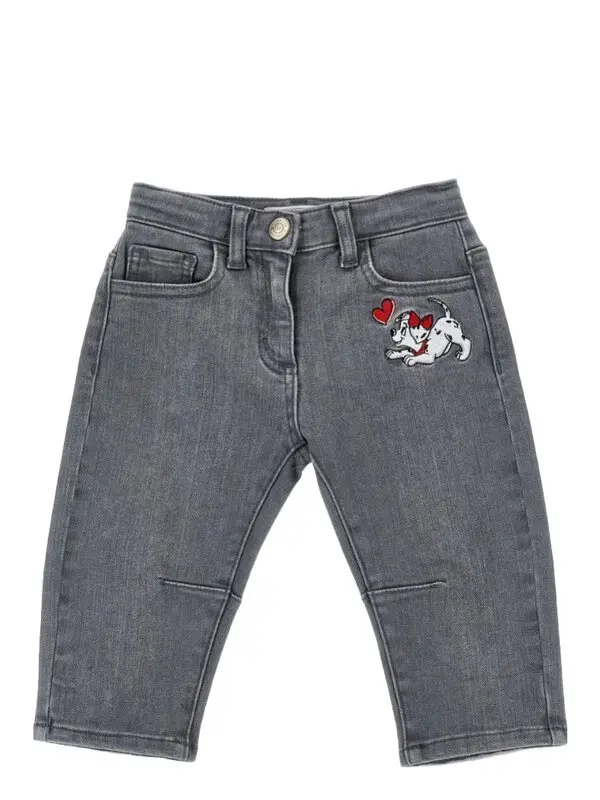 Monnalisa Embroidered Heart-patch Jeans - Gray