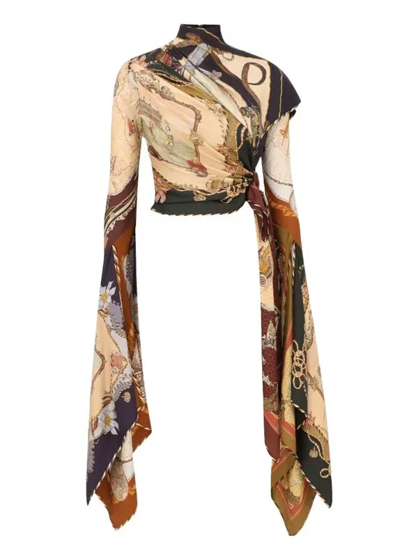 Zimmermann Valiant Draped Silk Scarf Top - Nude