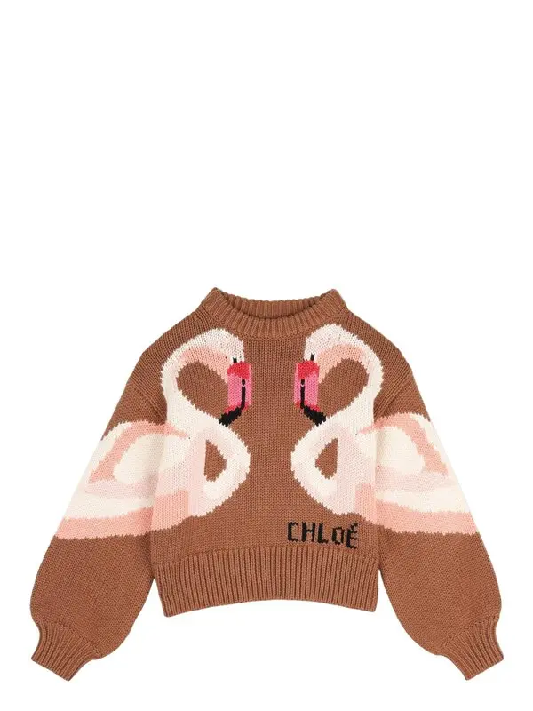 Chloé Flamingo-intarsia Logo-embroidered Sweater - Brown
