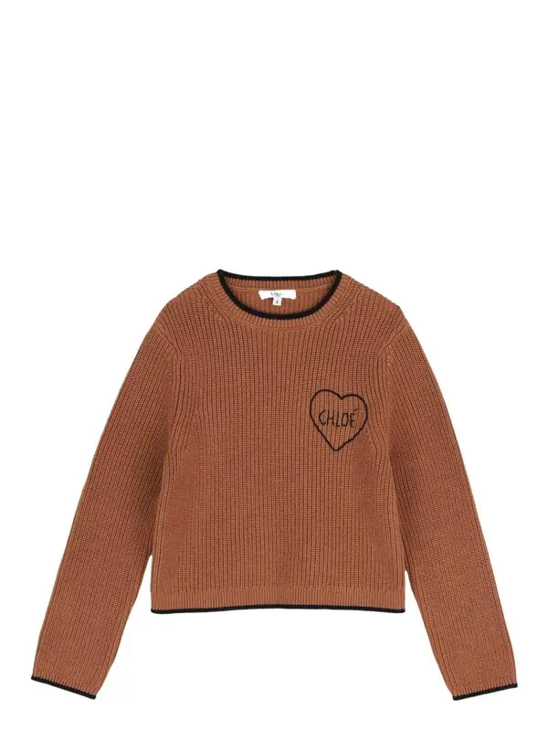 Chloé Heart-embroidered Ribbed-knit Sweater - Brown
