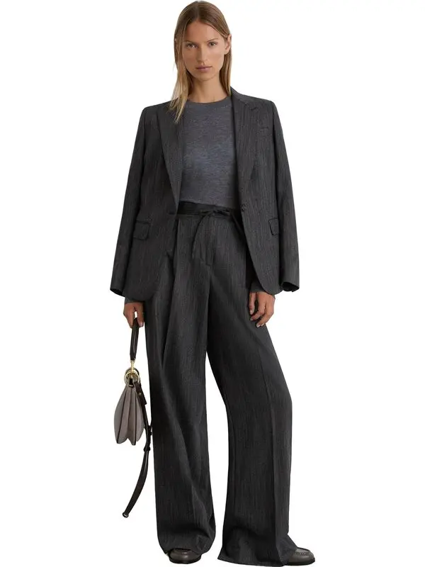 REISS Derby Petite Wool-blend Wide-leg Drawstring Trousers - Dark Grey