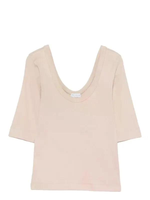 Brunello Cucinelli Scoop-neck Elbow-sleeve T-shirt - Neutrals