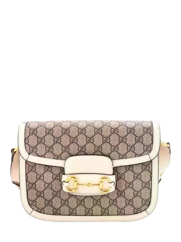 Gucci Horsebit 1955 Shoulder Bag Gg Coated Canvas With Leather Small Crossbody Bag - White