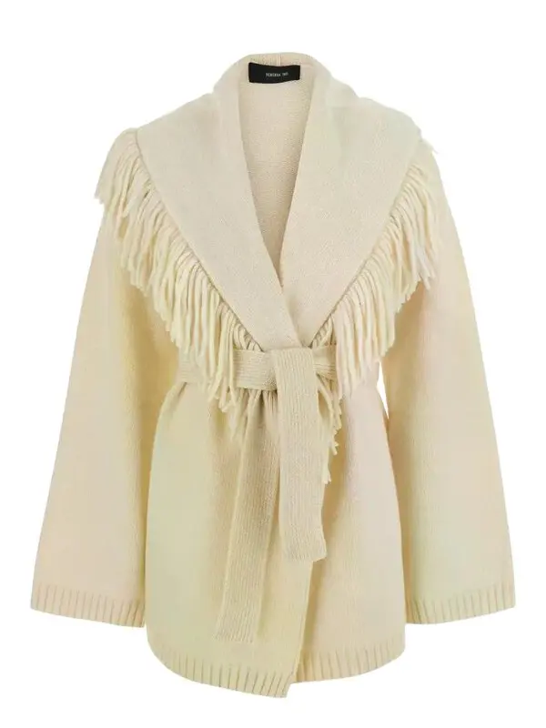 Federica Tosi Fringe-trimmed Belted Cardigan - Neutrals