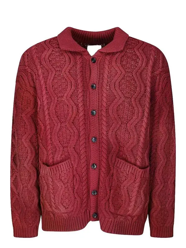 FOUND Cable-knit Buttoned Cardigan - Red
