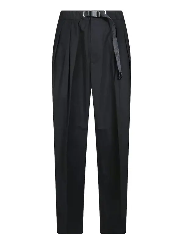 WHITE SAND Belted Pleated Trousers - Black