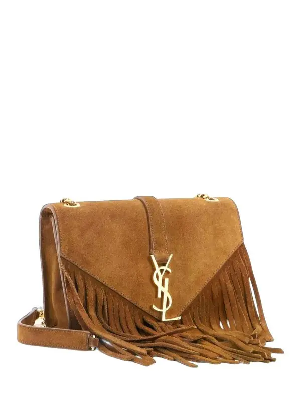 Saint Laurent Classic Monogram Fringe Suede Small Cross Body Bag - Brown