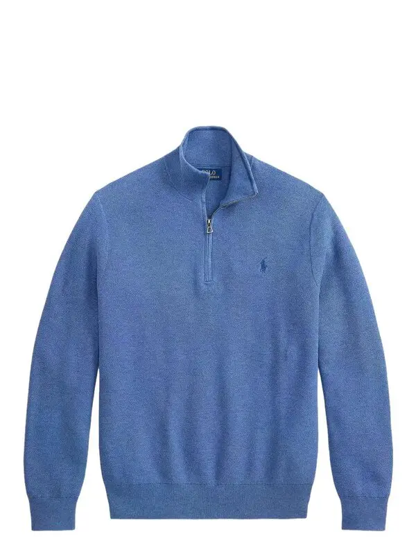 Polo Ralph Lauren Mesh-knit Cotton Quarter-zip Jumper - Blue
