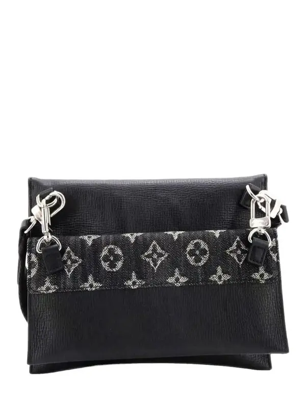 LOUIS VUITTON Monogram Denim And Taurillon Leather Nigo Trio Messenger Pouch Clutch Bag - Black
