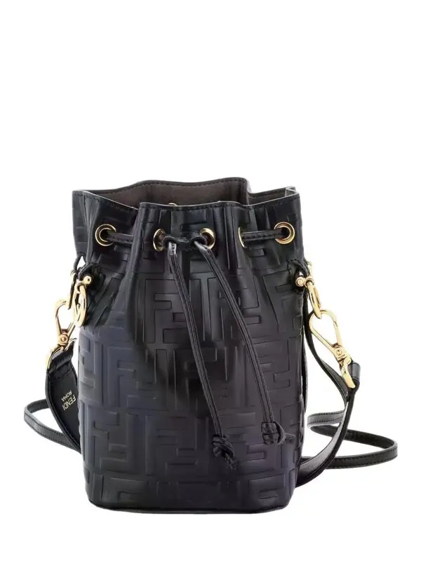 Fendi Mon Tresor Zucca Embossed Leather Mini Bucket Bag - Black