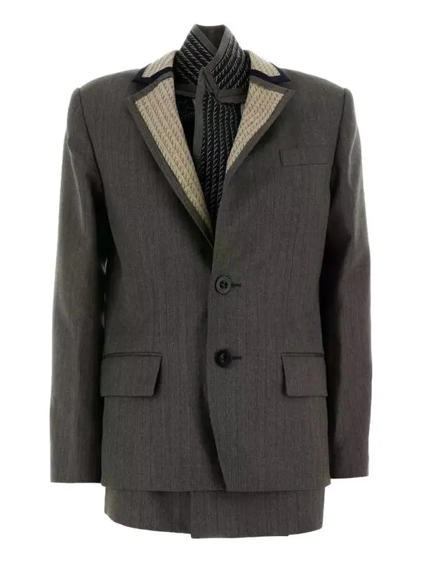 Sacai Herringbone-pattern Wool Blazer - Brown