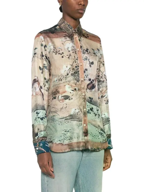 PIERRE-LOUIS MASCIA Landscape-print Silk Shirt - Neutrals