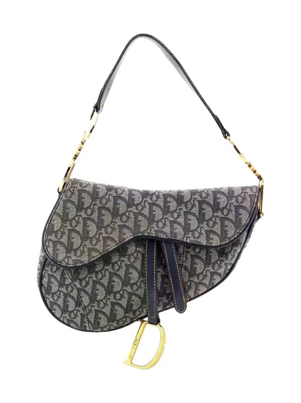 Dior Vintage Diorissimo Canvas Medium Saddle Shoulder Bag - Blue