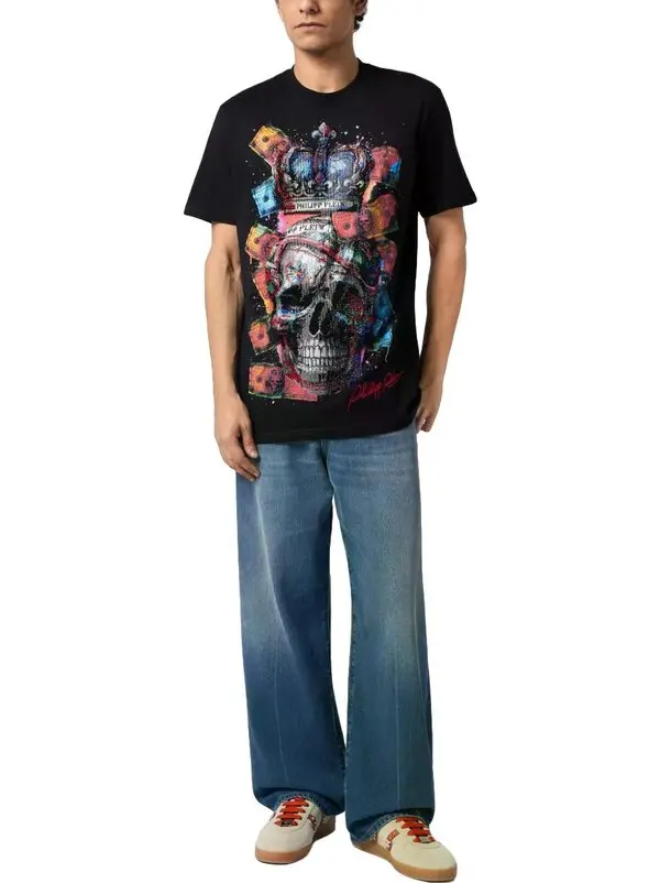 Philipp Plein Crystal-embellished Dollar Skull T-shirt - Black