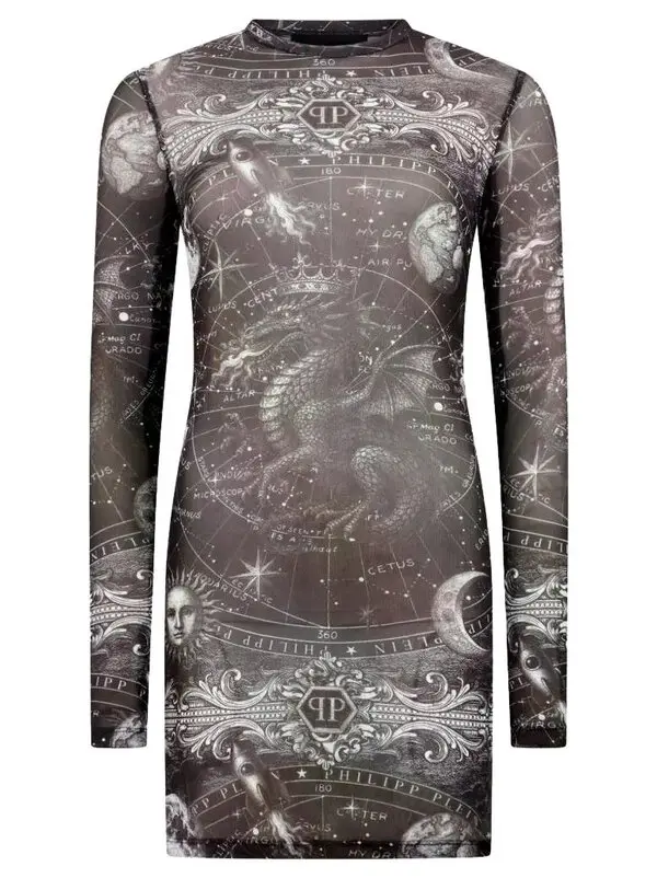 Philipp Plein Sheer Tulle Mini Dress - Black