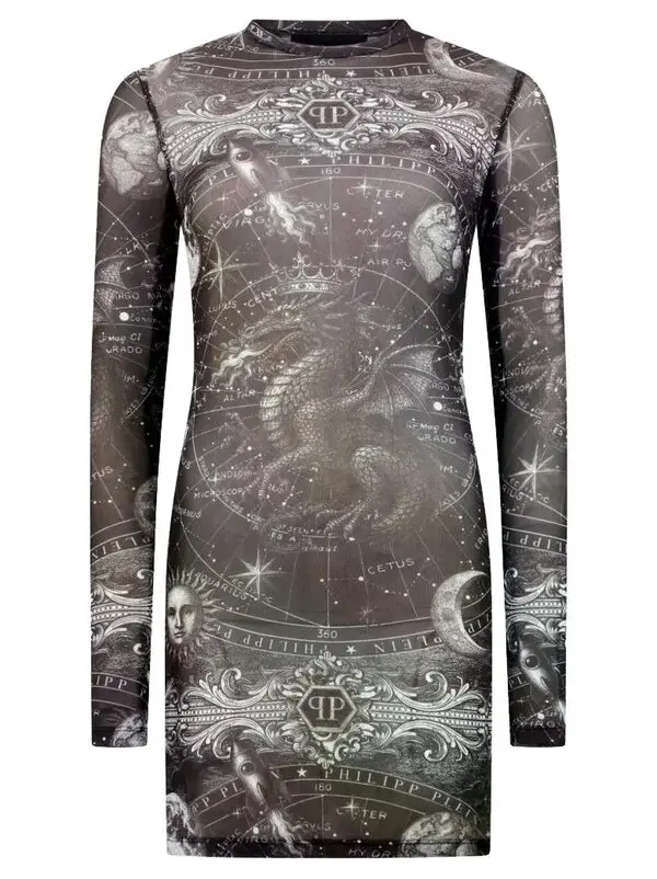 Philipp Plein Sheer Tulle Mini Dress - Black