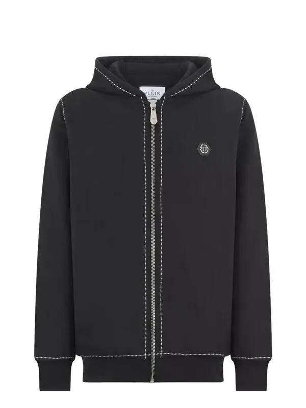 Philipp Plein Logo-plaque Topstitched Hoodie - Black