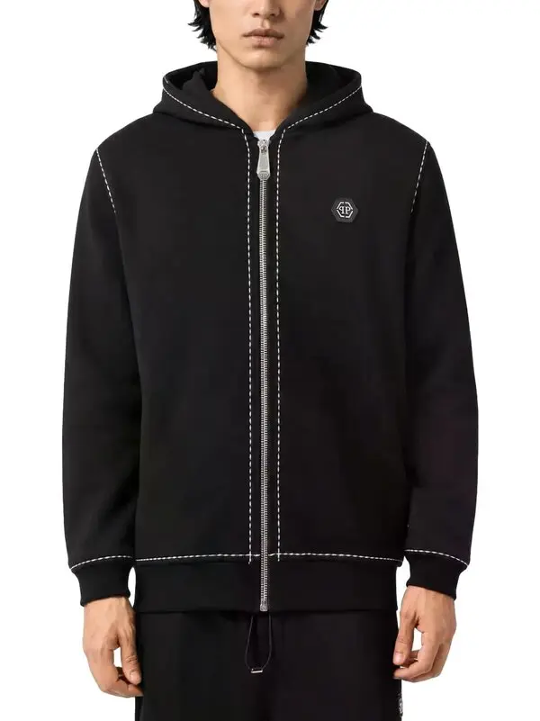 Philipp Plein Logo-plaque Topstitched Hoodie - Black