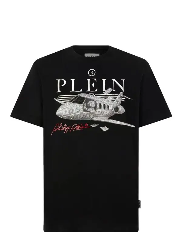 Philipp Plein Round-neck T-shirt Teddy Plane Stones - Black
