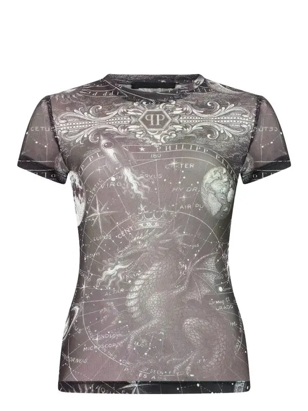 Philipp Plein Zodiac-print Tulle T-shirt - Black