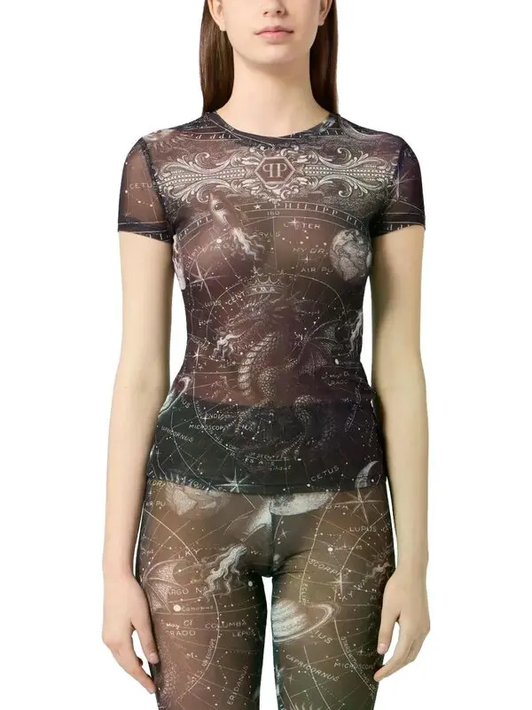 Philipp Plein Zodiac-print Tulle T-shirt - Charcoal