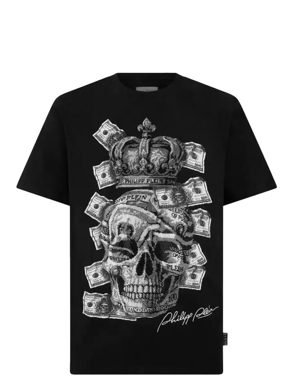 Philipp Plein Round Neck T-shirt Dollar Skull Stones - Black