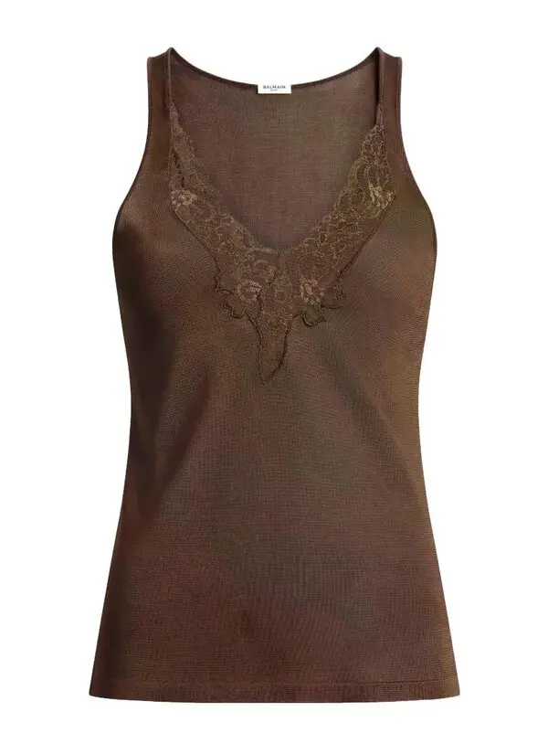 Balmain Knit Vest Top With Lace - Brown