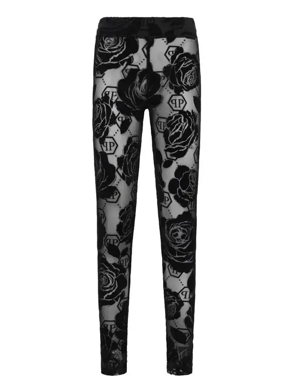Philipp Plein Flock Flower-monogram Leggings - Black