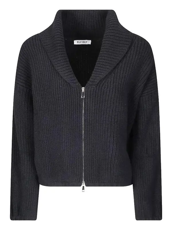 ELY ELY Bettie Ribbed-knit Zip-up Cardigan - Black