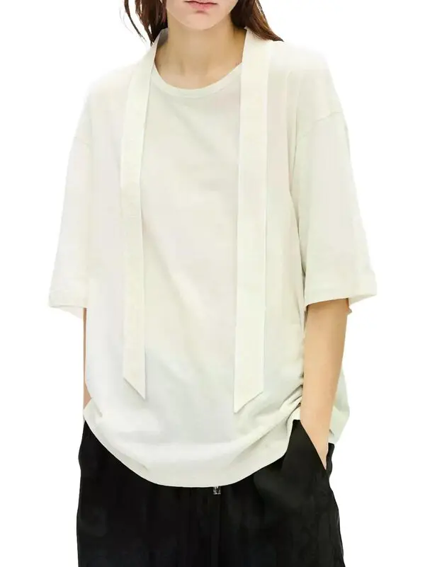 ANN DEMEULEMEESTER Lace-trim Jersey T-shirt - Neutrals