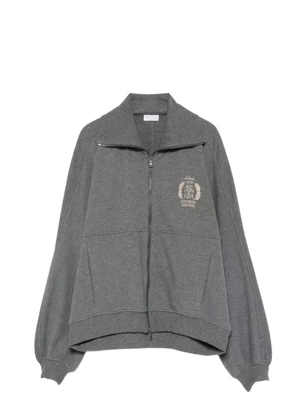 Brunello Cucinelli Logo-embroidered Zip-up Hoodie - Grey