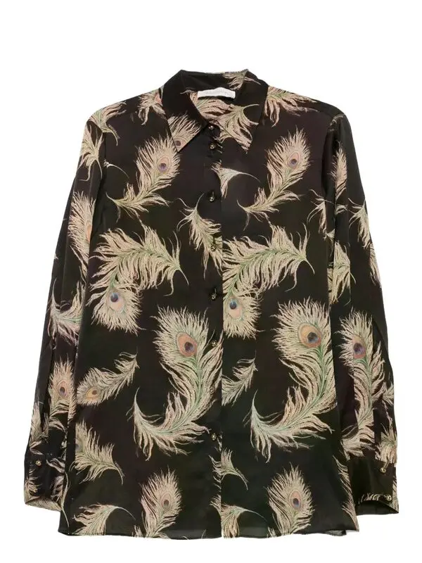 Zimmermann Valiant Feather-print Silk Shirt - Brown