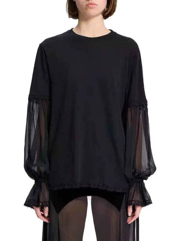 ANN DEMEULEMEESTER Lace-trim Cotton T-shirt - Black