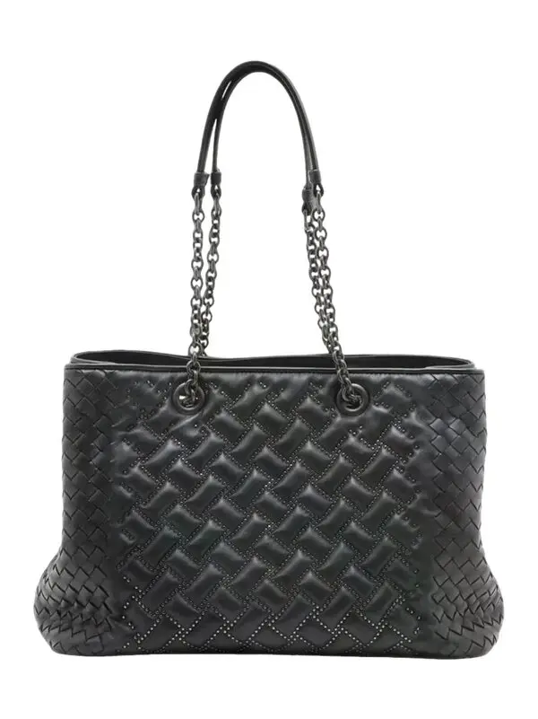 Bottega Veneta Studded Leather Intrecciato Chain Tote Bag - Black