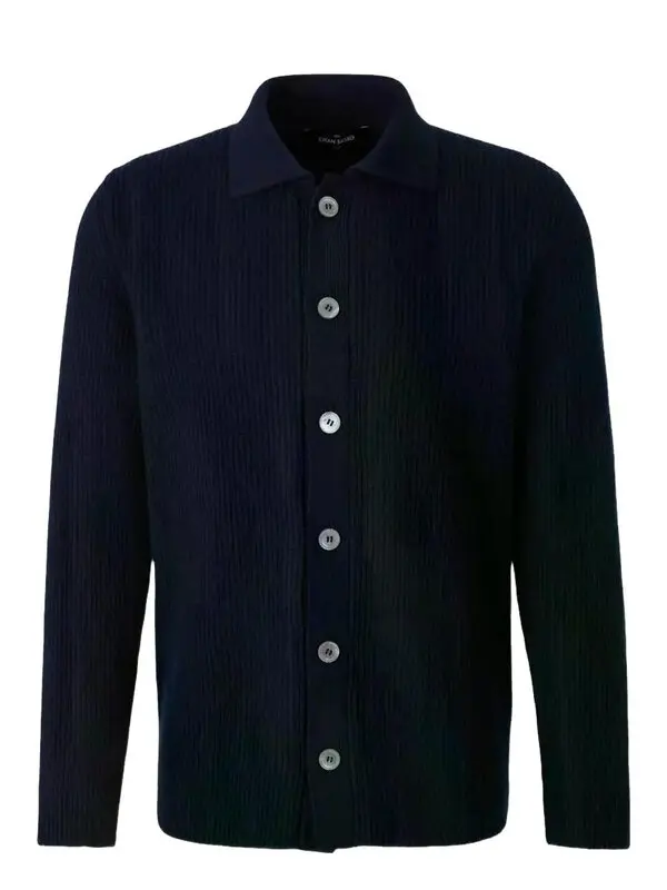 GRAN SASSO Ribbed-knit Button-down Sweater - Blue