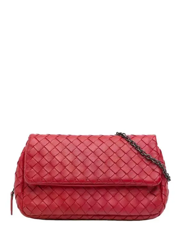 Bottega Veneta Mini Nappa Intrecciato Expandable Chain Flap Cross Body Bag - Red