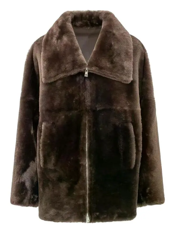 BLANCHA Wide-collar Shearling Jacket - Brown